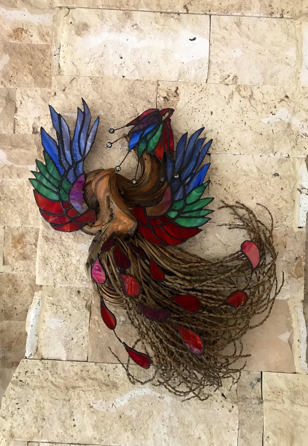 Glass Phoenix Wall Art, Stained Glass Phoenix, Palm Tree Art, Colorful ...