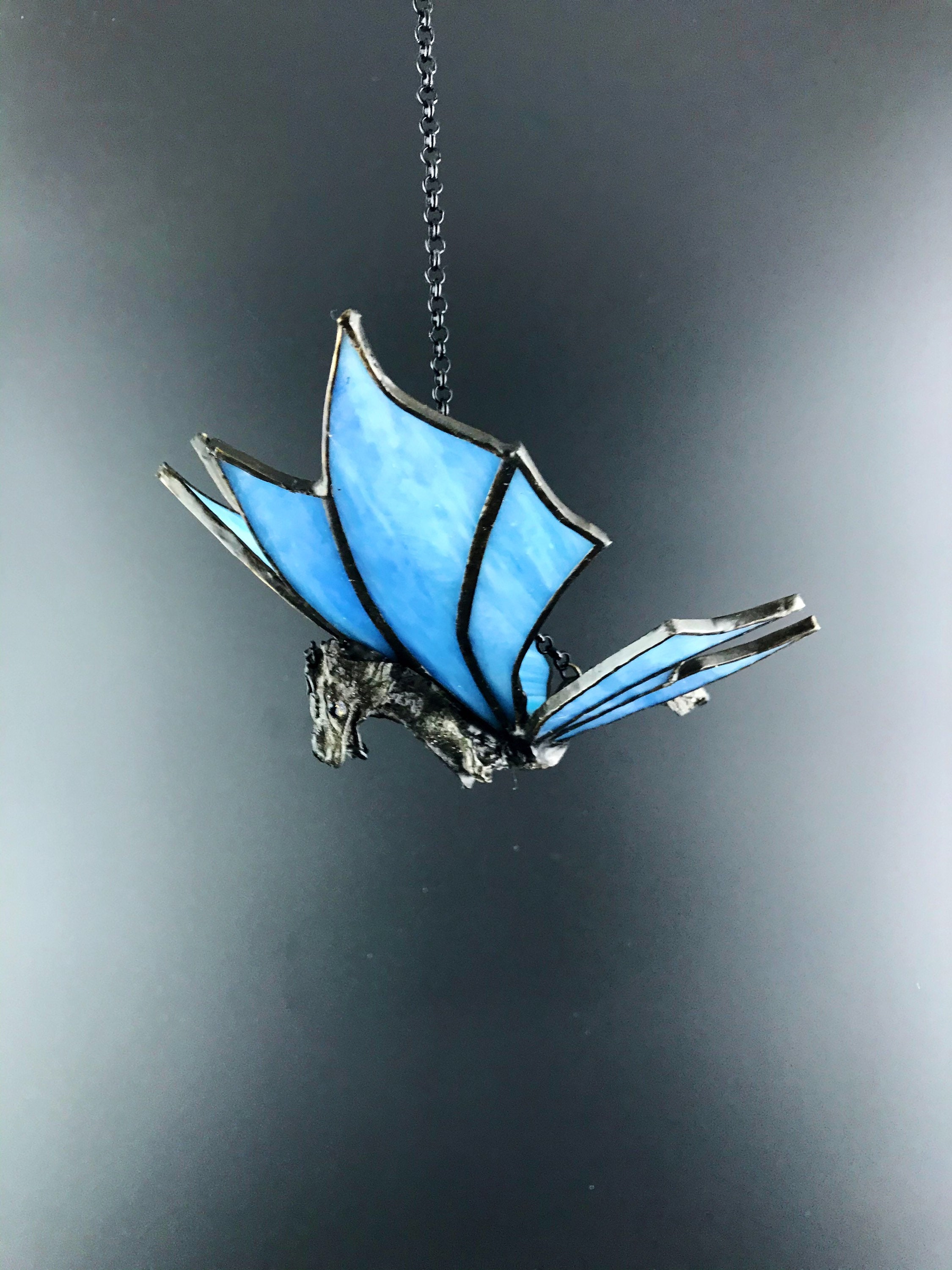 Blue Glass Dragon Stained Glass Dragon Halloween Geeky Home - Etsy