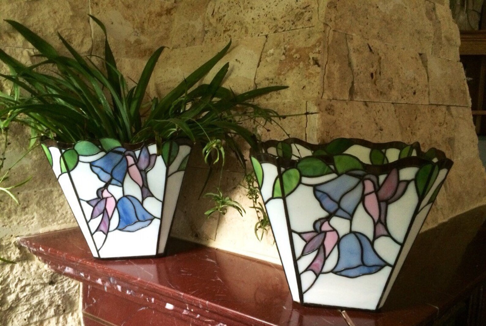Decorative Plant Pot, Garden Decor, Stained Glass Decor, Glass Flower ...