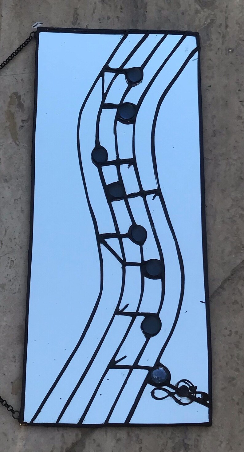 Stained Glass Mirror Musical Notes Hanging Wall Art American Etsy