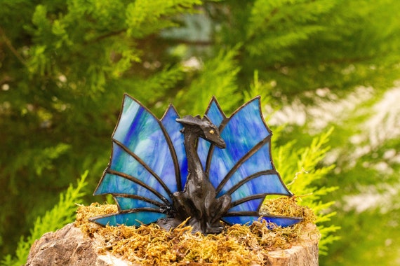 Glass Dragon Blue Sitting Dragon Art Whimsical Fantasy Glass | Etsy