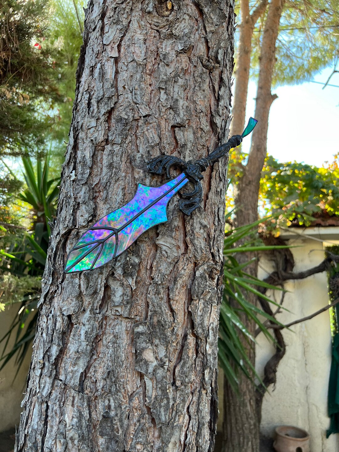 Green Iridescent Stained Glass Dagger Glass Art Knife / Short - Etsy