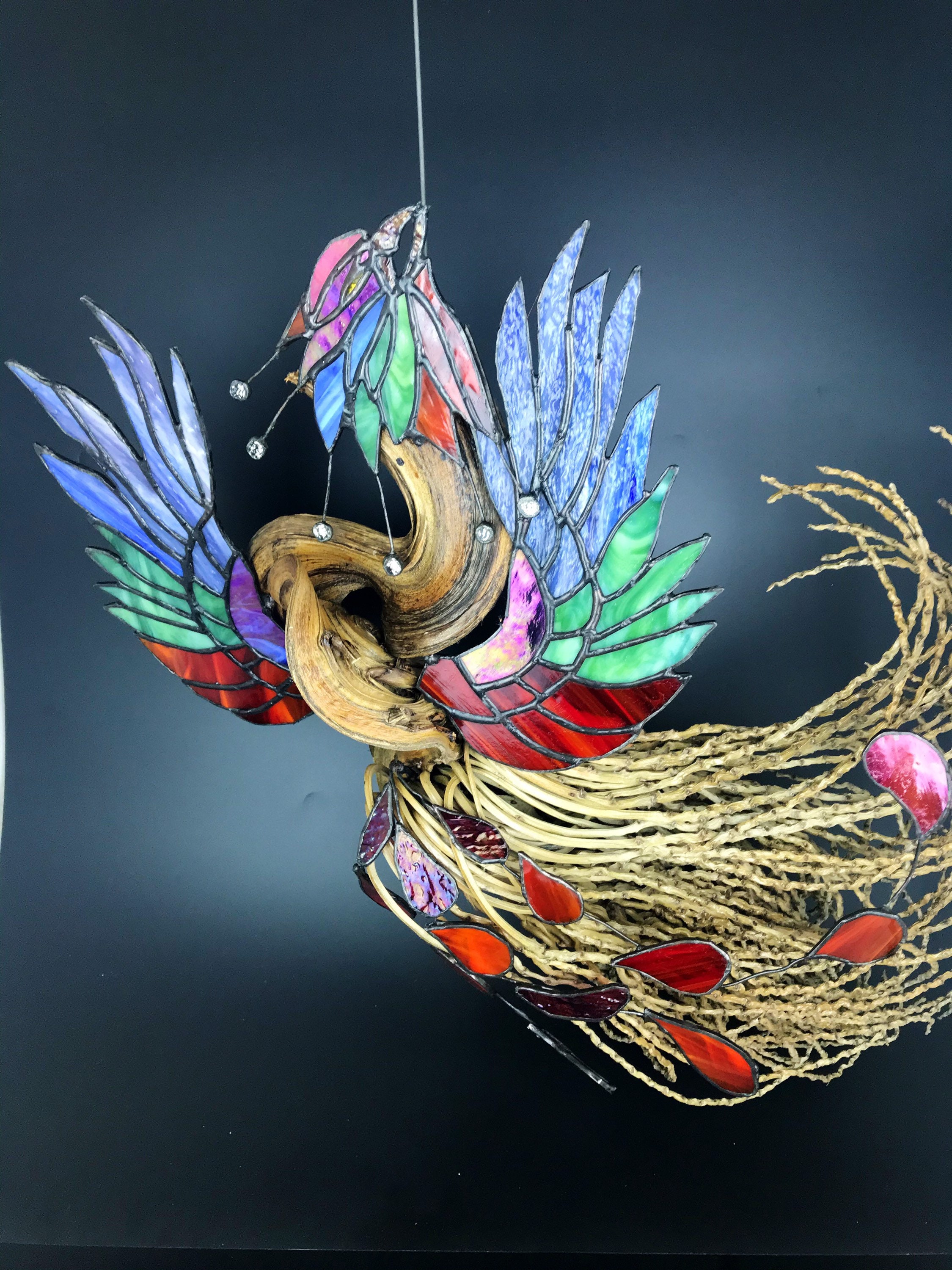 Glass Phoenix Wall Art, Stained glass phoenix, palm tree art, colorful ...