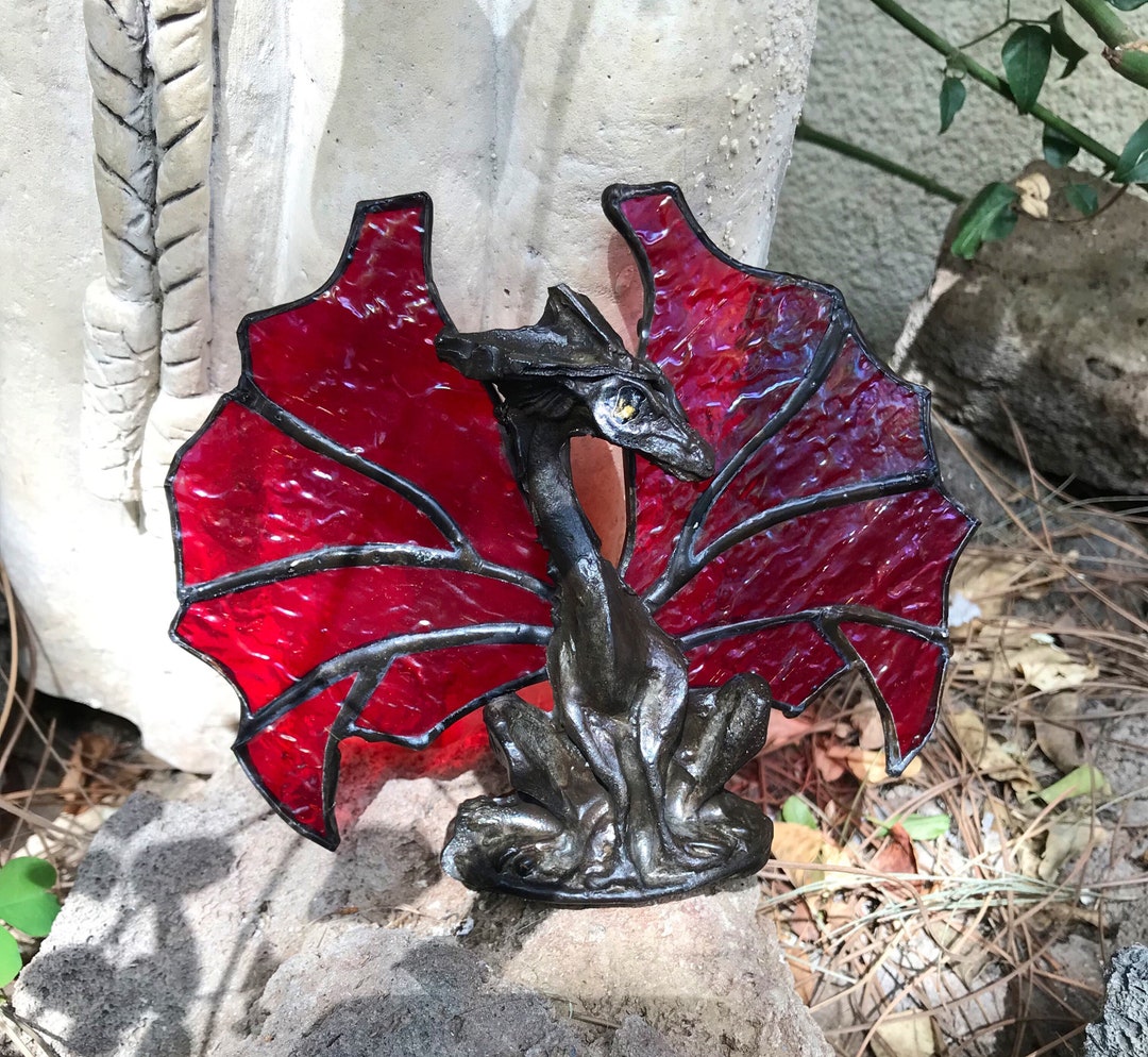 Red Glass Dragon, Stained Glass Dragon, Garden Magical Creature ...