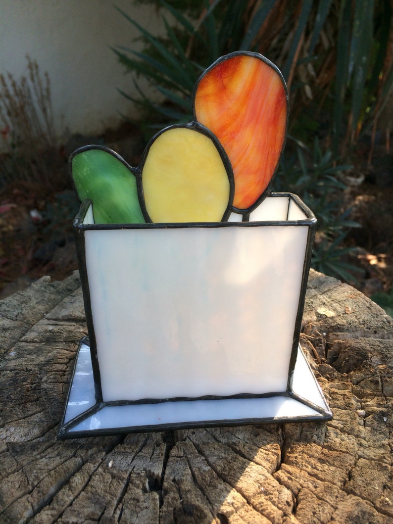 Glass Pencil Holder Stained Glass Paper Holder Table Etsy