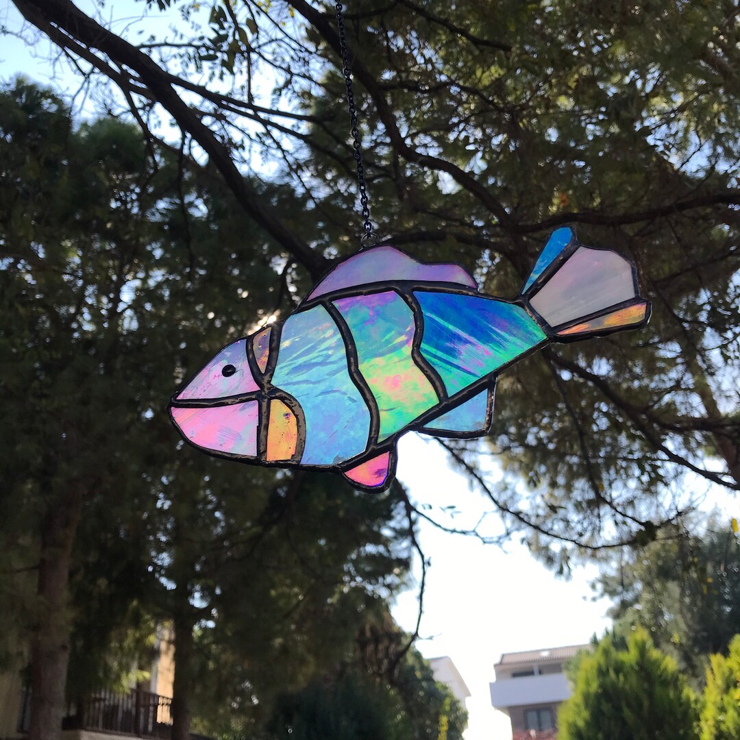 Blue Glass Fish, Iridescent Fish Sun Catcher, Window Garden or Wall ...
