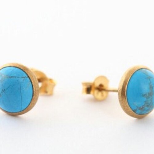 Turquoise Stud Earrings Beautiful Turquoise Studs in 24K | Etsy