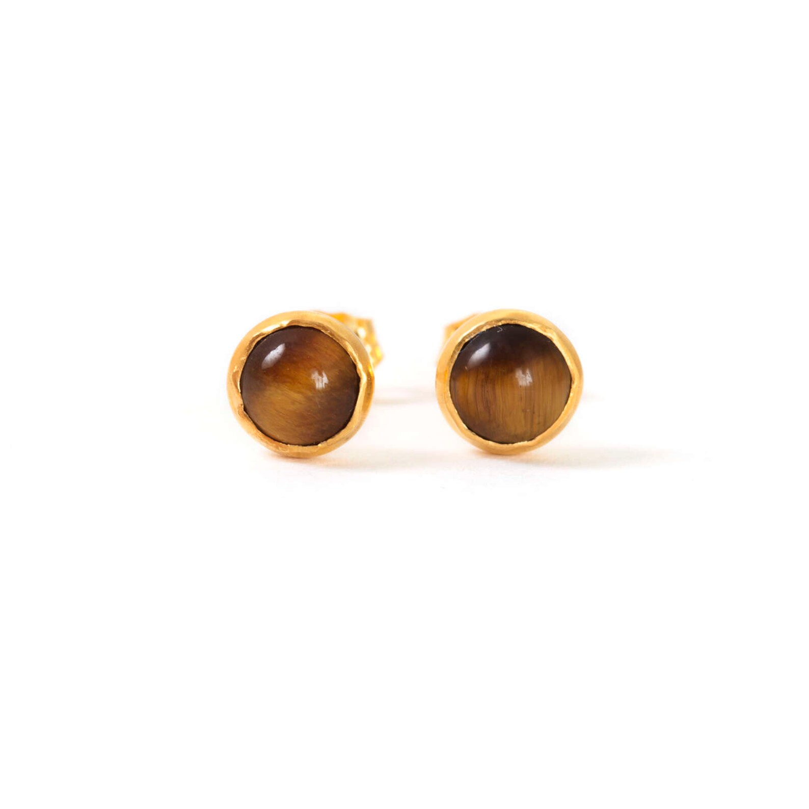 Tiger Eye Earrings Gold Plated Sterling Silver Stud Earrings - Etsy Israel