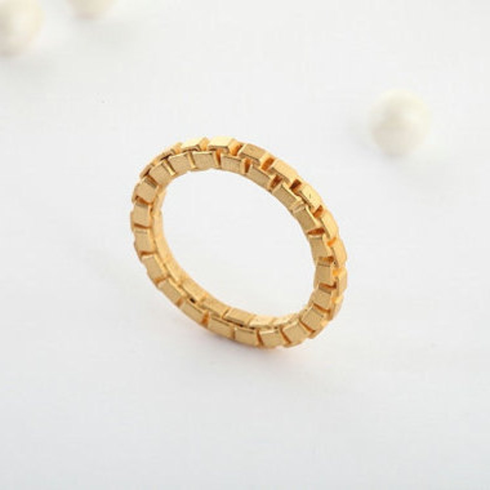 Modern Wedding Band Chain Link Ring in 14K Gold - Etsy