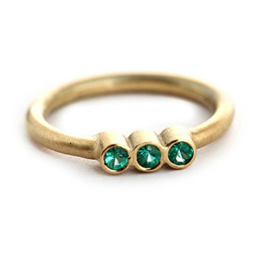 Emerald Promise Ring Gold Green, 3 Emerald Ring Dainty, Simple Emerald ...