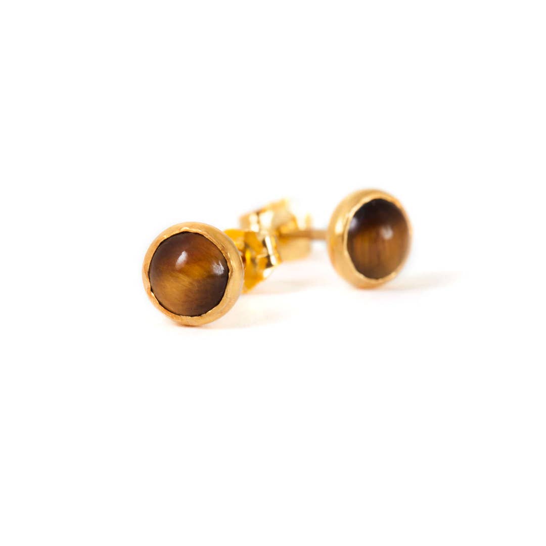 Tiger Eye Earrings Gold Plated Sterling Silver Stud Earrings - Etsy Israel