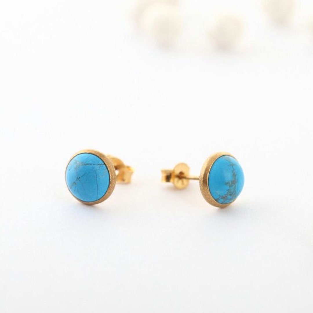 Turquoise Stud Earrings – Beautiful Turquoise Studs in 24K Gold Setting ...