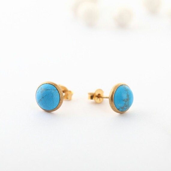 Turquoise Stud Earrings Beautiful Turquoise Studs in 24K | Etsy