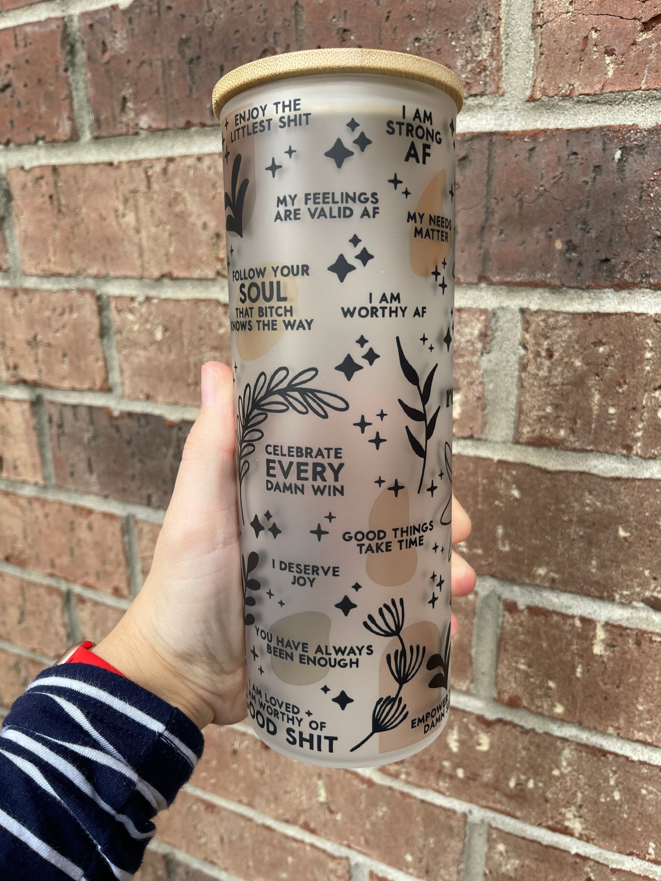 Daily Reminders Glass Tumbler – Affirmation Iced Coffee Cup ...