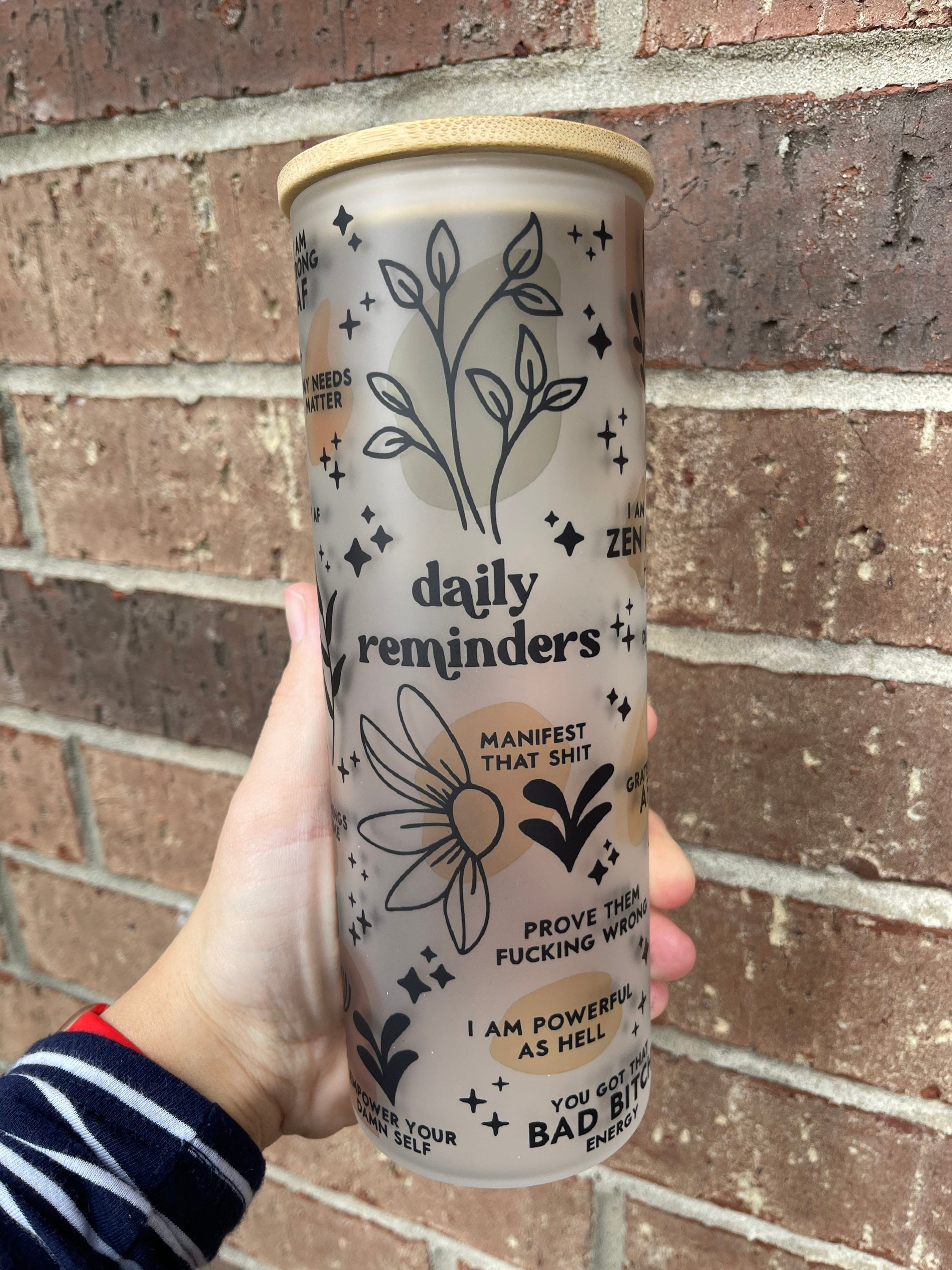Daily Reminders Glass Tumbler – Affirmation Iced Coffee Cup ...