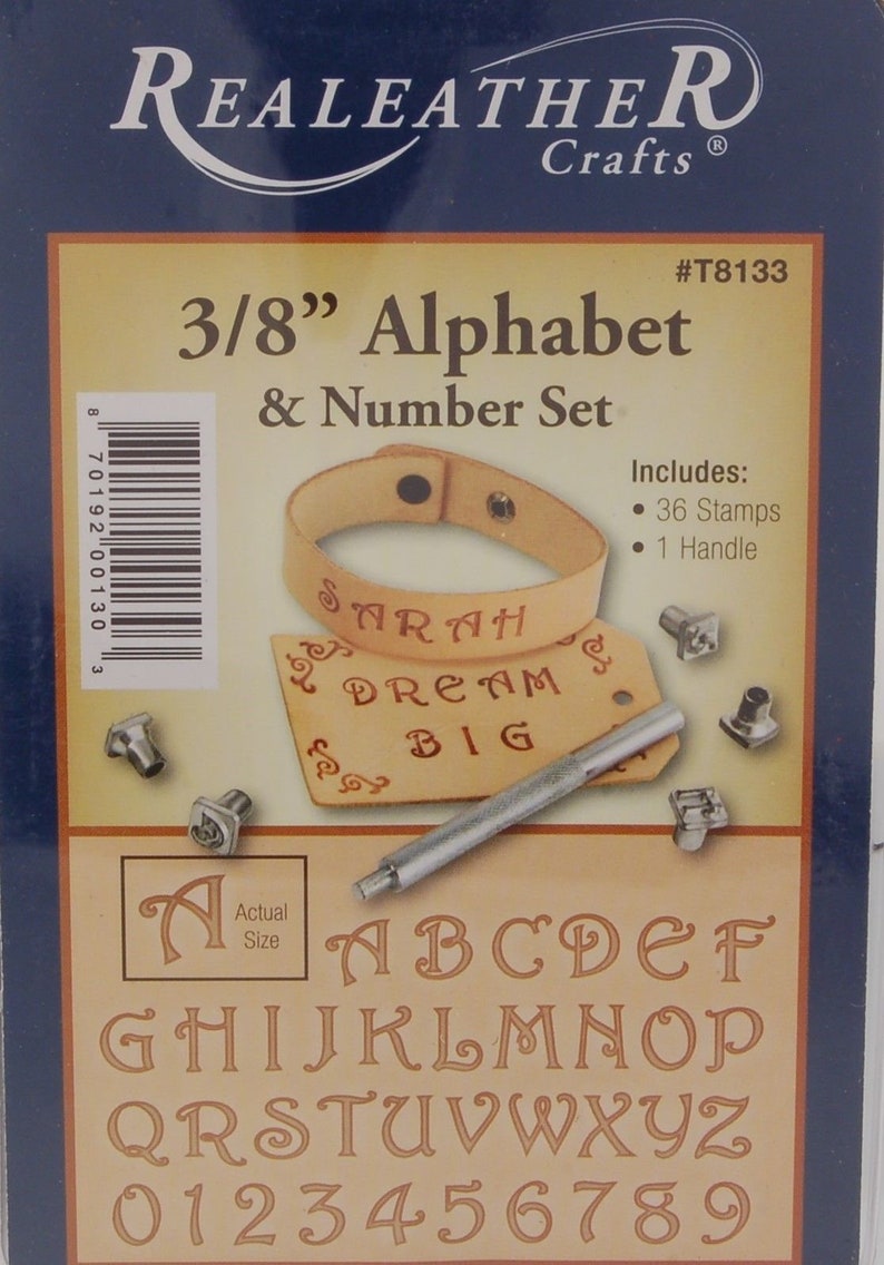 Realeather Crafts Alphabet and Number Leather Stamp Set 3/8" or 1/4 ...