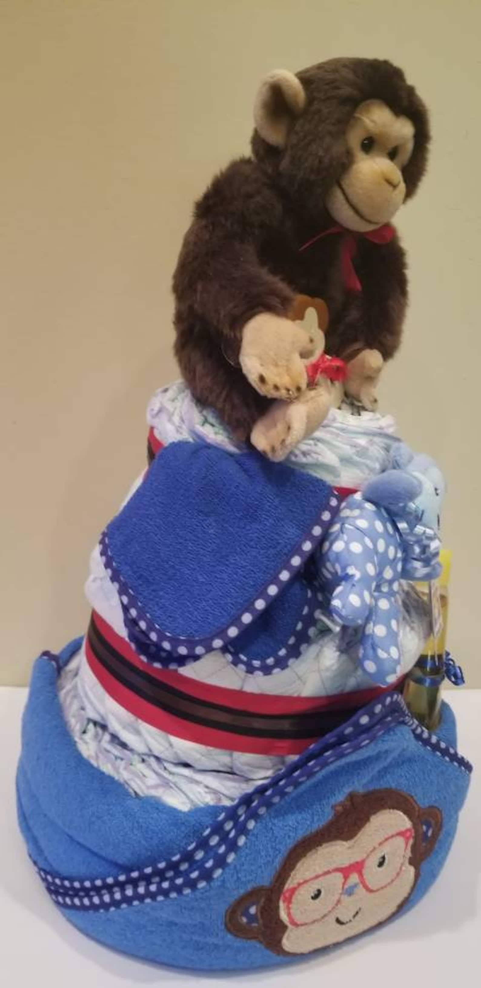 Pastel de pañal de mono mono de pastel de pañales bebé con | Etsy