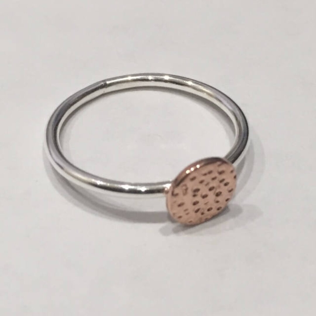 Silver/rose Gold Hammer Disc Ring - Etsy