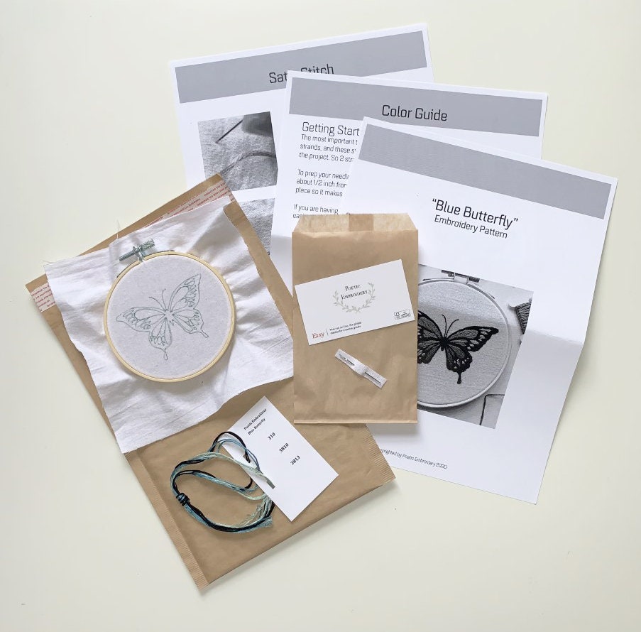 EMBROIDERY KIT Blue Butterfly - Etsy
