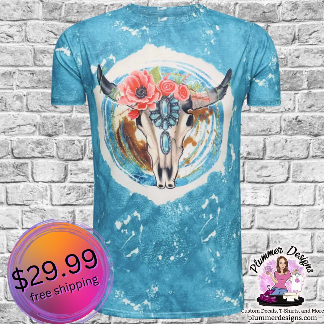 Bull Skull T-shirt, Bull Skull Shirt, Bleached Top, Bleach Tee, Pink ...