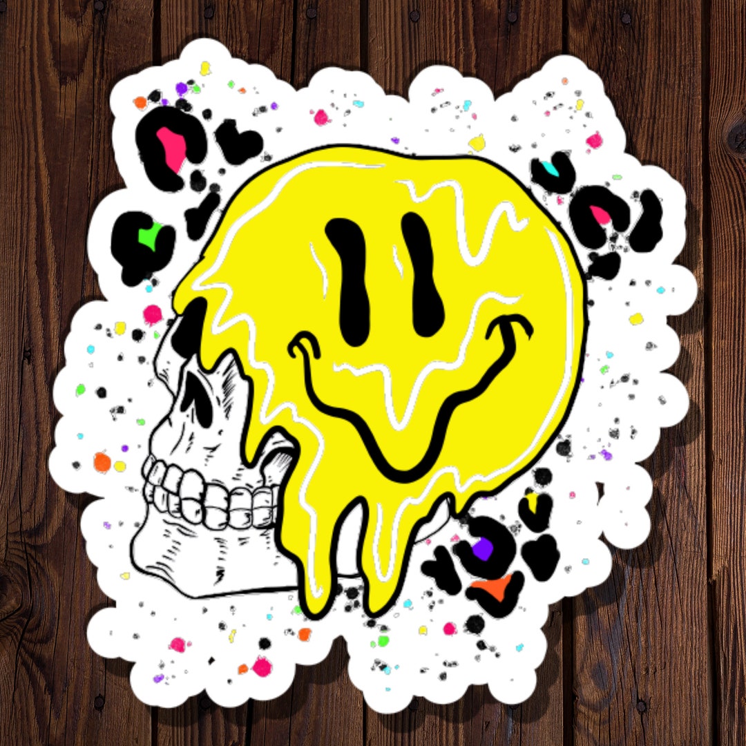 Smiley Face Sticker, Skull Sticker, Melting Smiley Face Skull Sticker ...