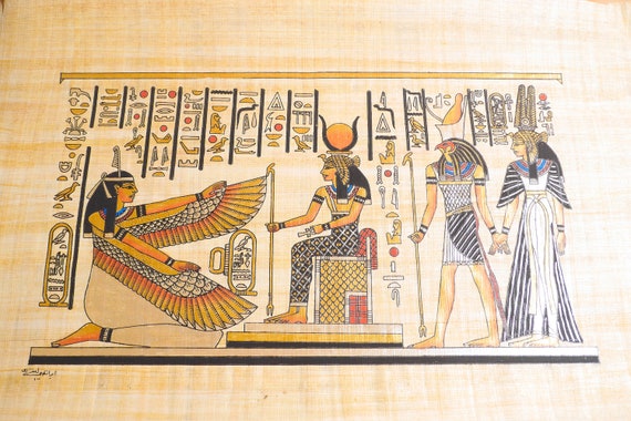 Egyptian Papyrus Painting Isis With Wings Horus | Etsy