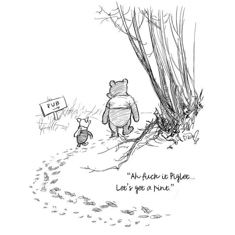 Winnie the Pooh Black and White Art - Etsy
