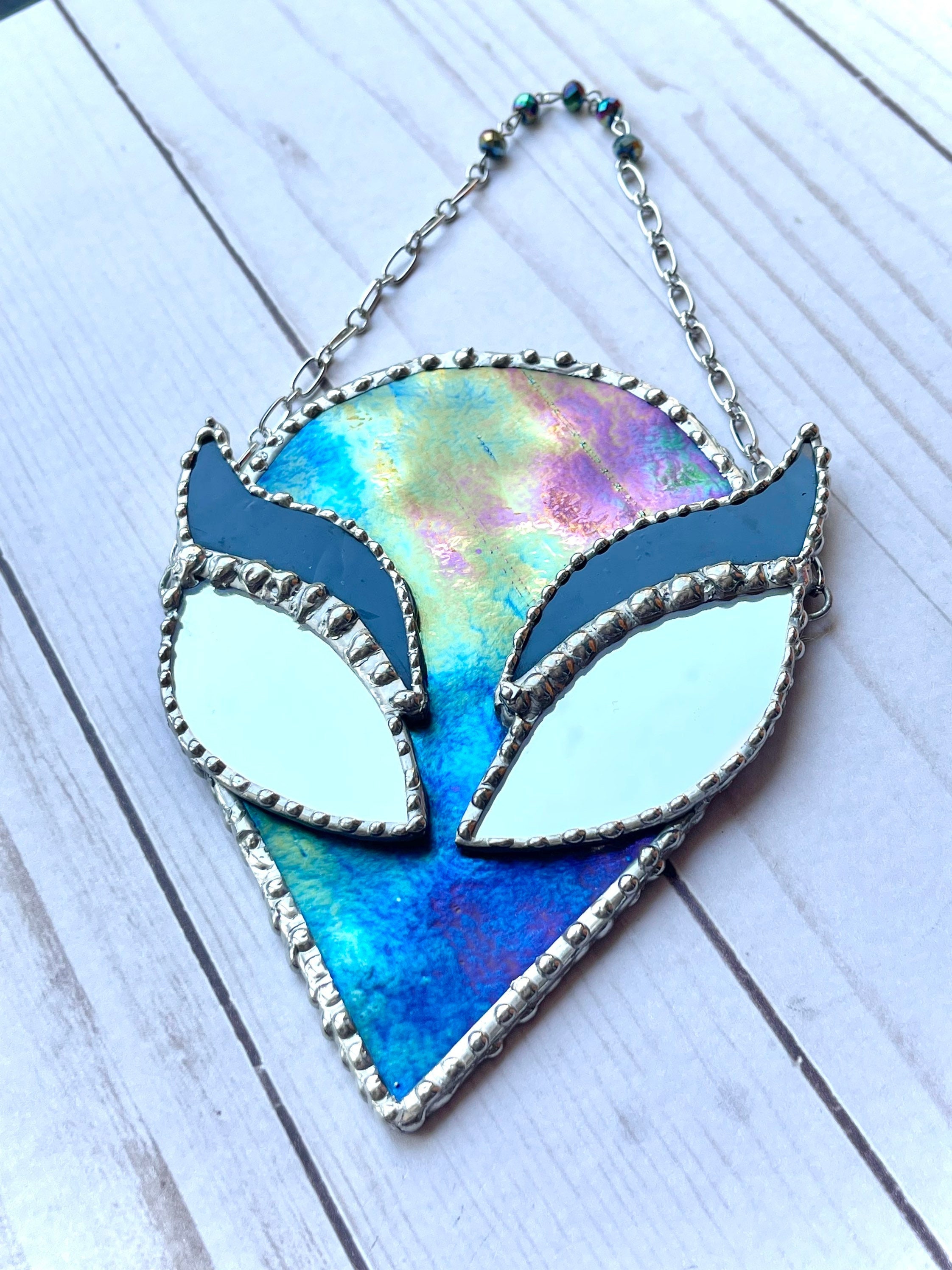 Alien Head Glass Art Stained Glass Rainbow Iridescent Wall | Etsy