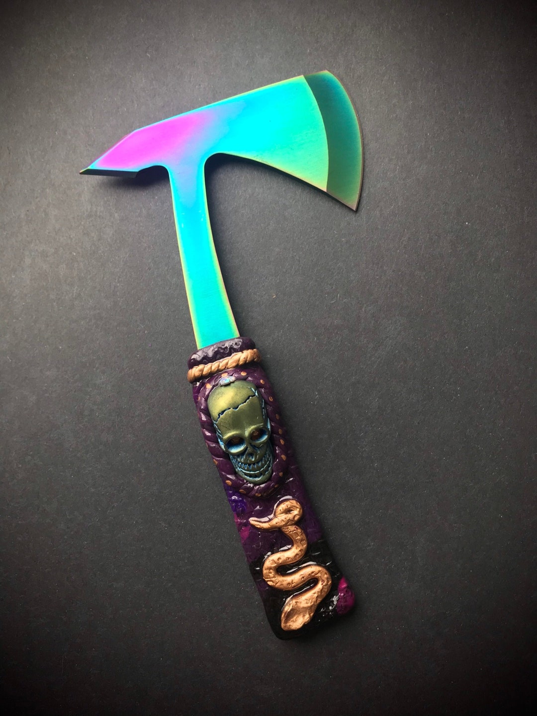 Oddity Art, Rainbow Titanium Collectible Ax Decor, Hand Sculpted Clay ...