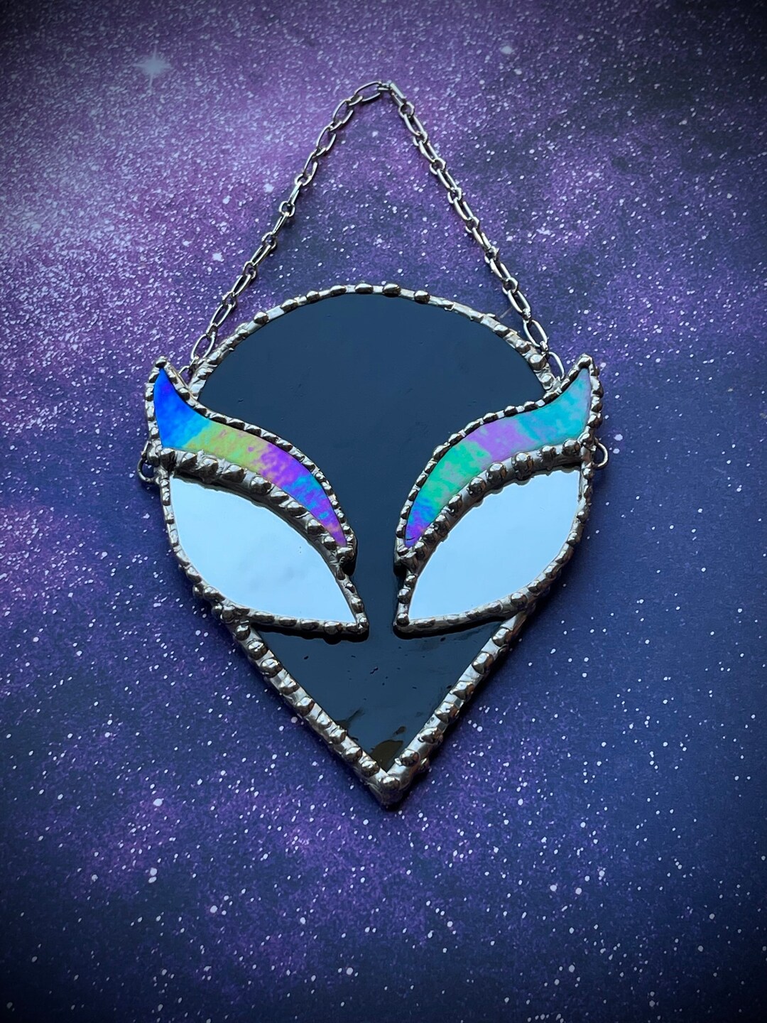 Alien Head Glass Art, Stained Glass, Wall Decor, Sci Fi Gifts, Alien ...