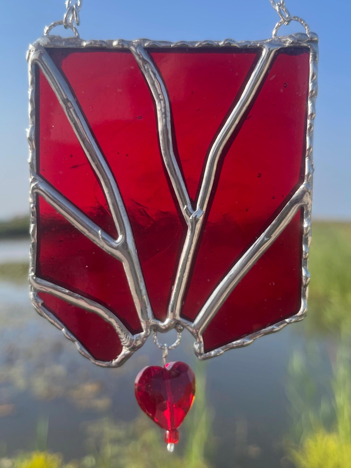 Red Shattered Heart Stained Glass Window Art With Crystal Heart - Etsy