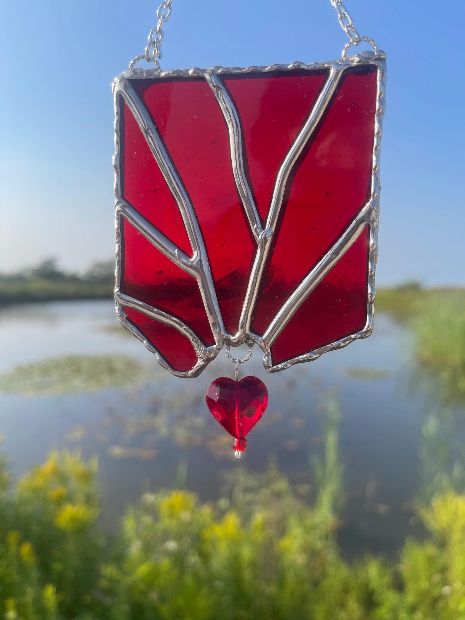Red Shattered Heart Stained Glass Window Art With Crystal Heart - Etsy