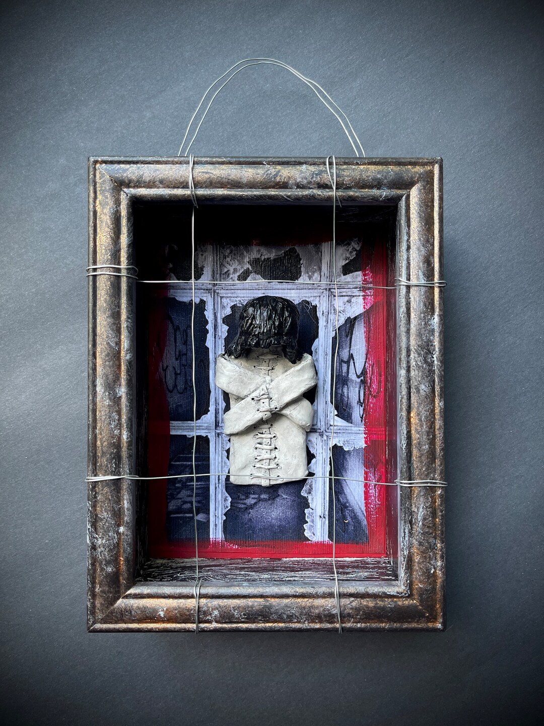 Psychopath Girl Wall Art, Framed Clay Sculpture, Straitjacket, Dark Art ...