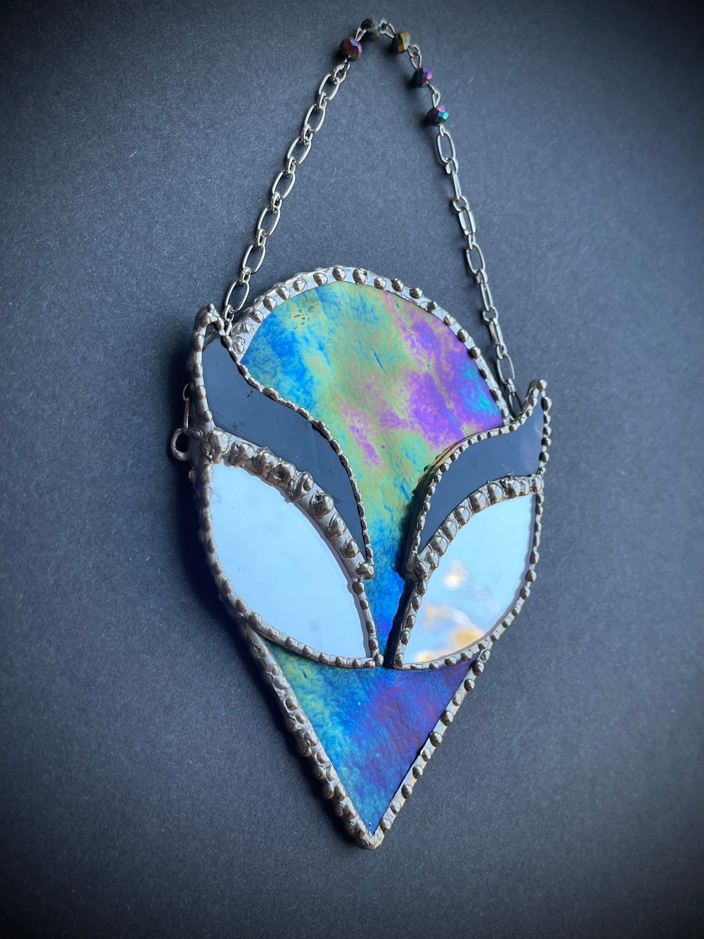 Alien Head Glass Art Stained Glass Rainbow Iridescent Wall | Etsy