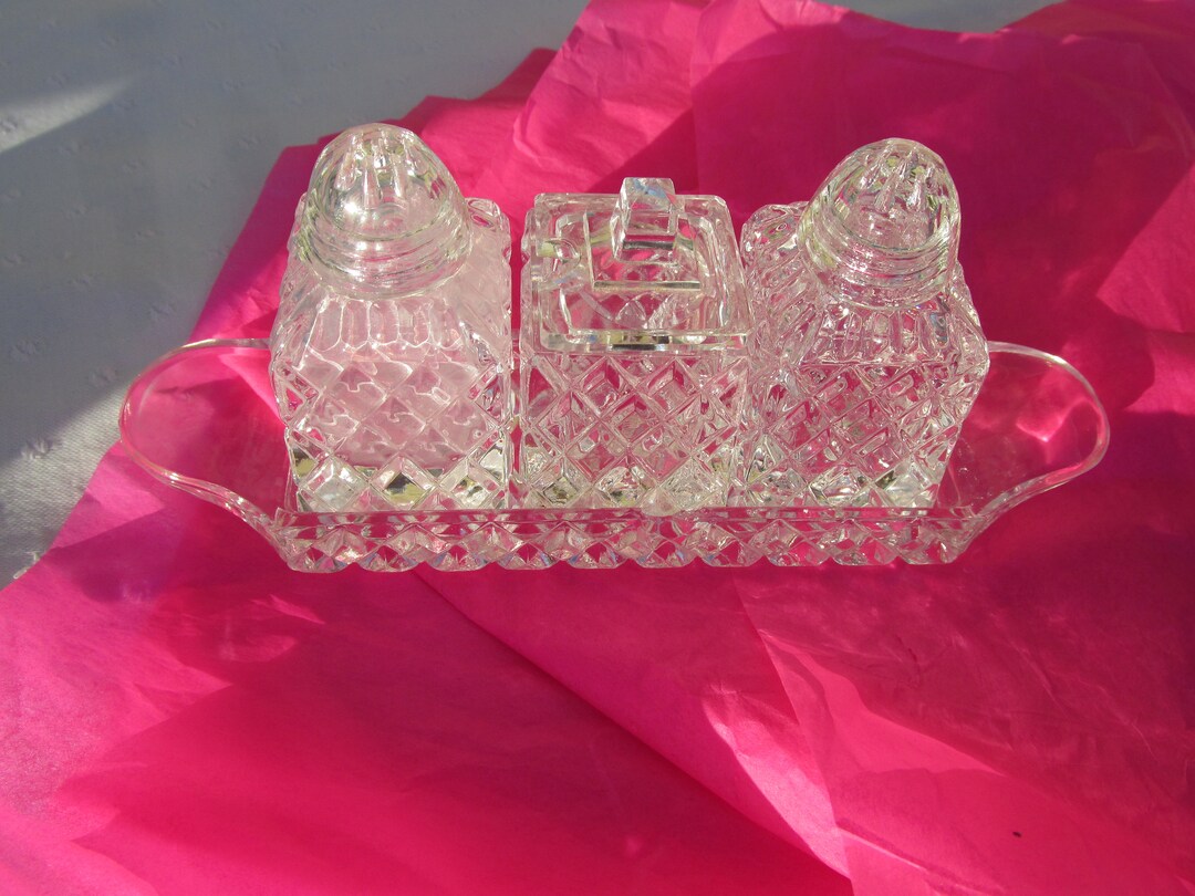 Cut Glass Condiment Set - Etsy
