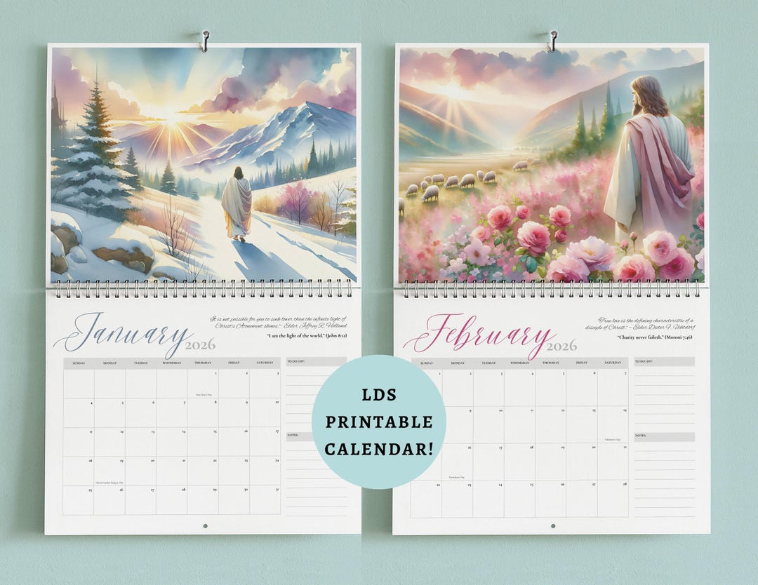 2026 LDS Christ Focused Calendar With Watercolor Christian Artwork and ...