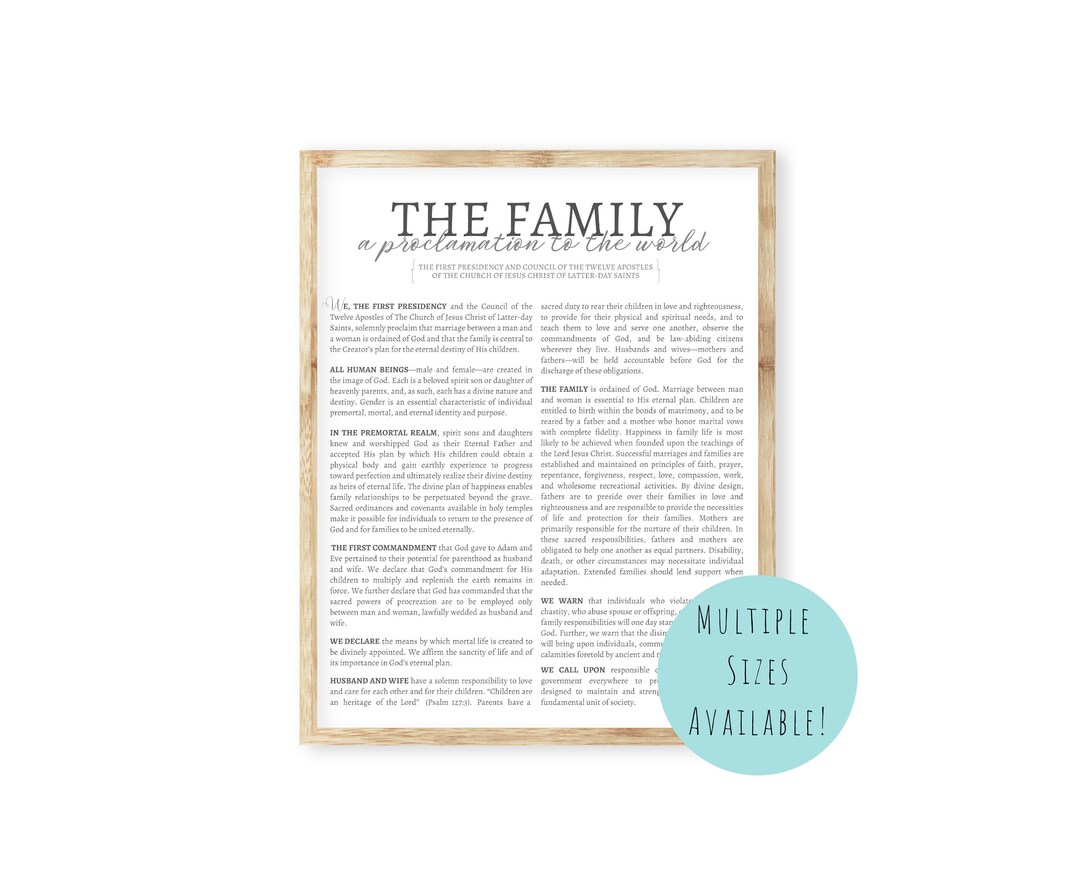 The Family Proclamation Print. LDS Proclamation to the World Art Print ...