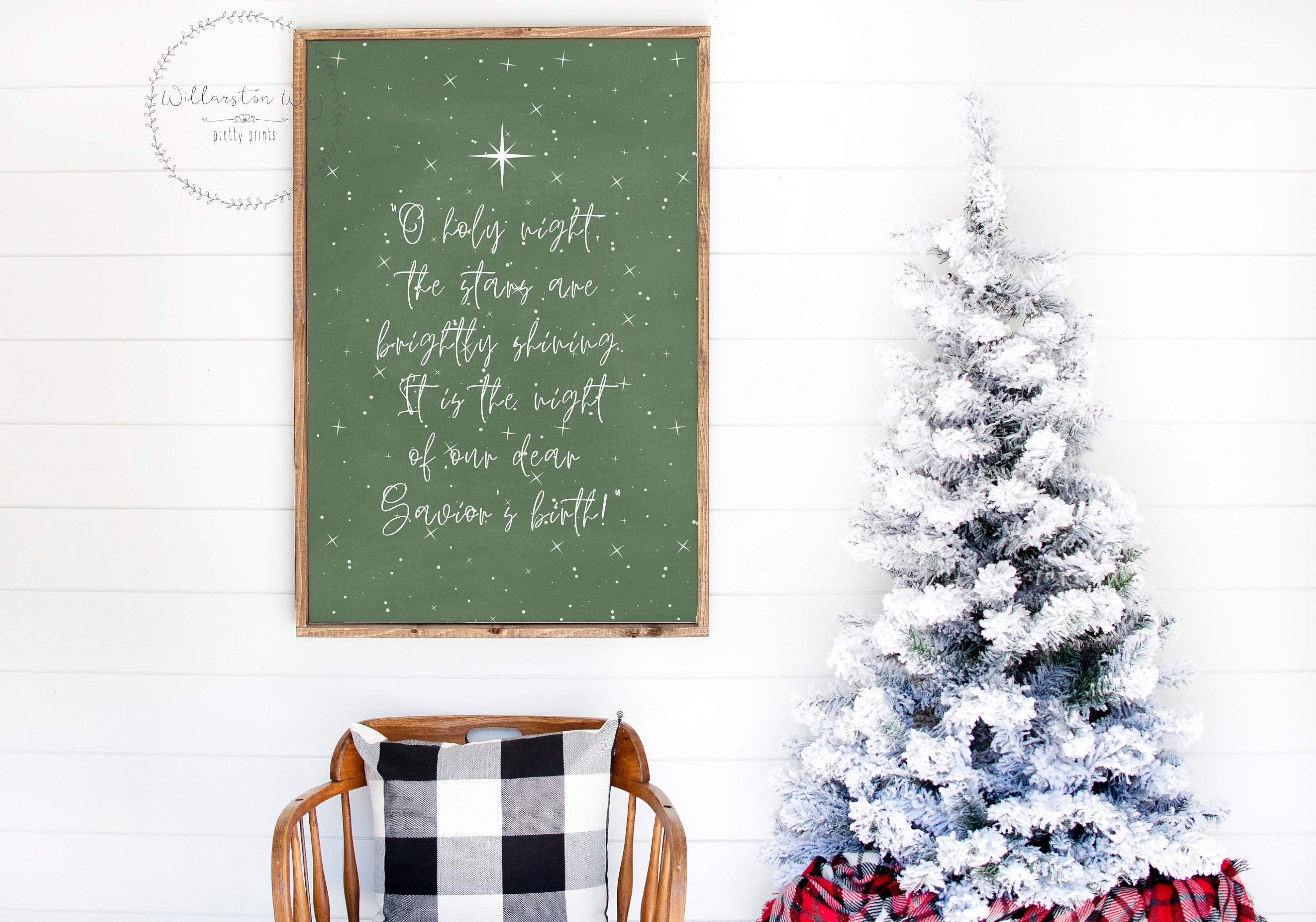 O Holy Night Green Chalkboard Christmas Art Print | Christmas Printable ...