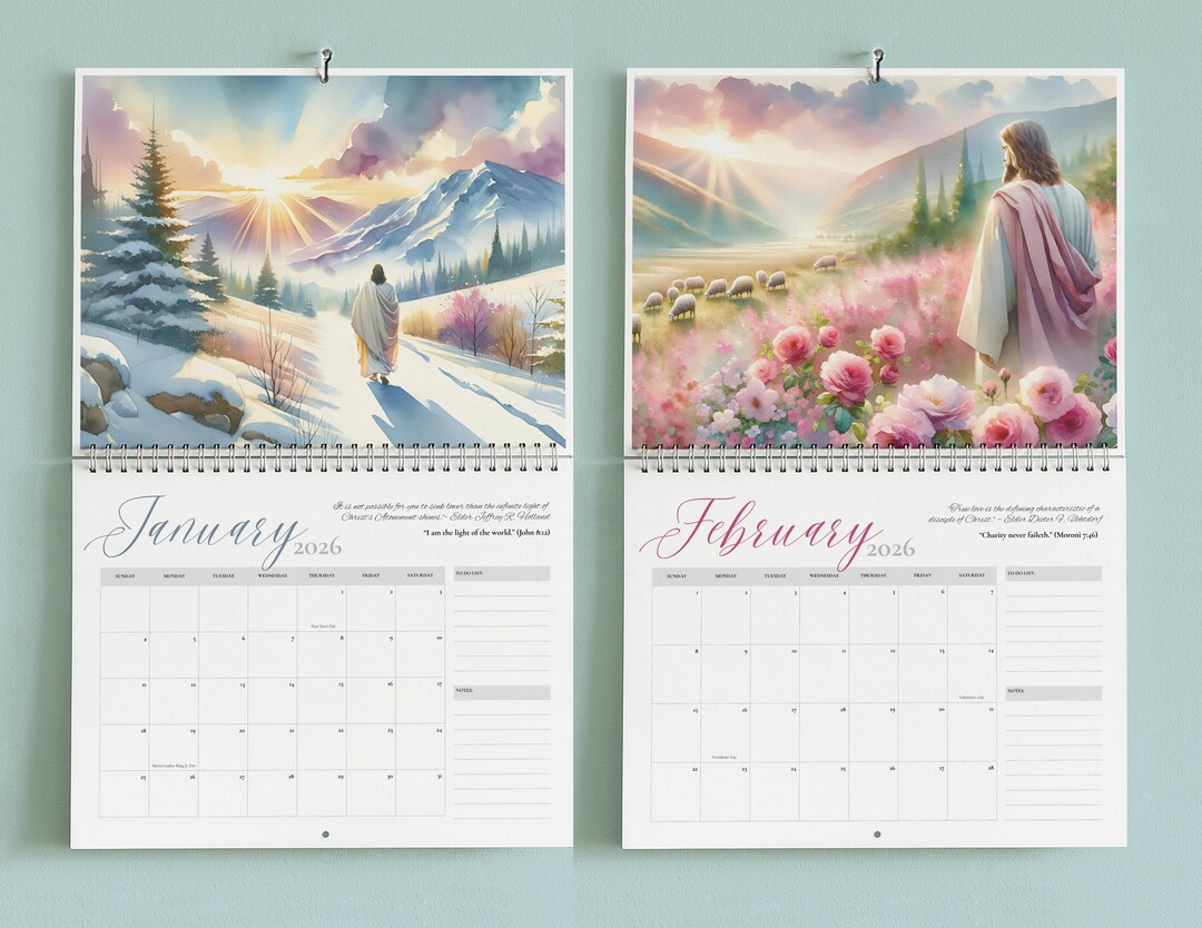 2026 LDS Christ-centered Calendar. Christian Jesus Watercolor Art ...