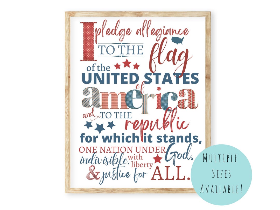 July 4th Printable. Pledge of Allegiance Wall Art. Vintage Patriotic ...