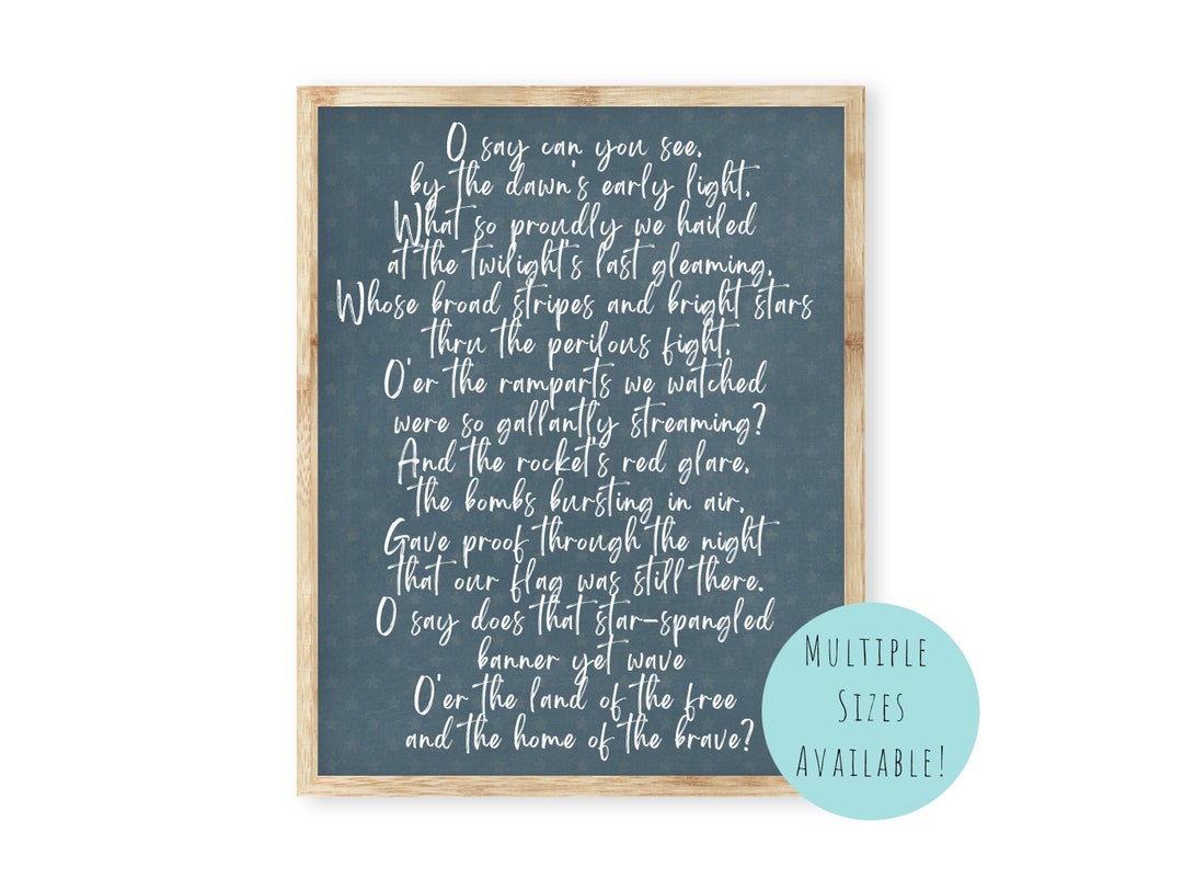 July 4th Printable. National Anthem Star-spangled Banner Wall Art ...