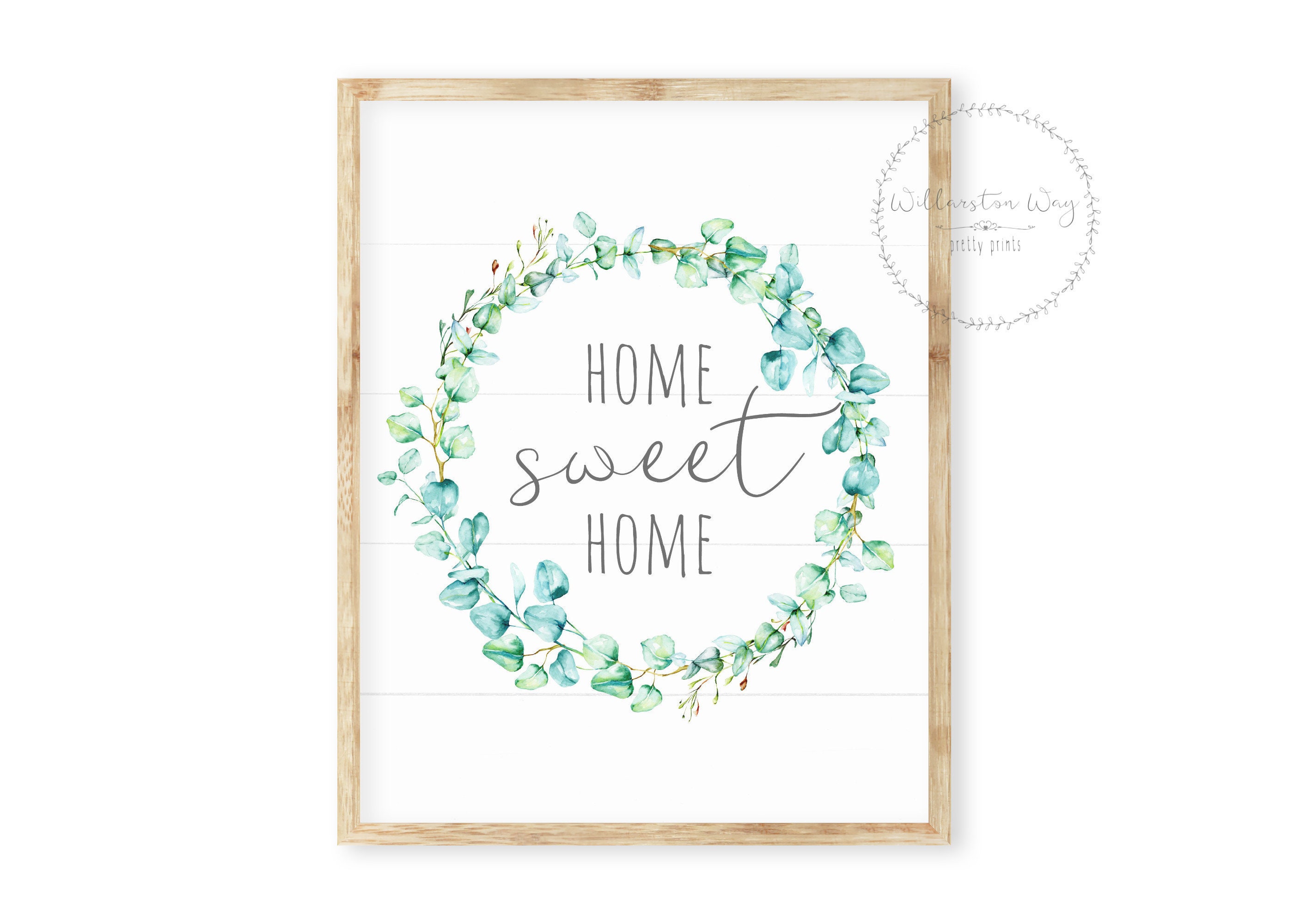 Home Sweet Home Eucalyptus Wreath Botanical Print | Etsy