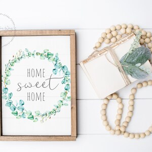 Home Sweet Home Eucalyptus Wreath Botanical Print | Watercolor Modern ...