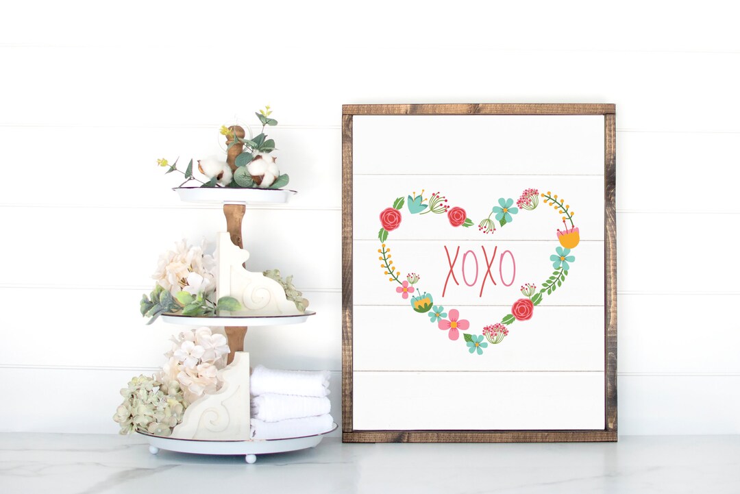 XOXO Valentine's Shiplap Printable Sign | Valentine Floral Heart Sign ...