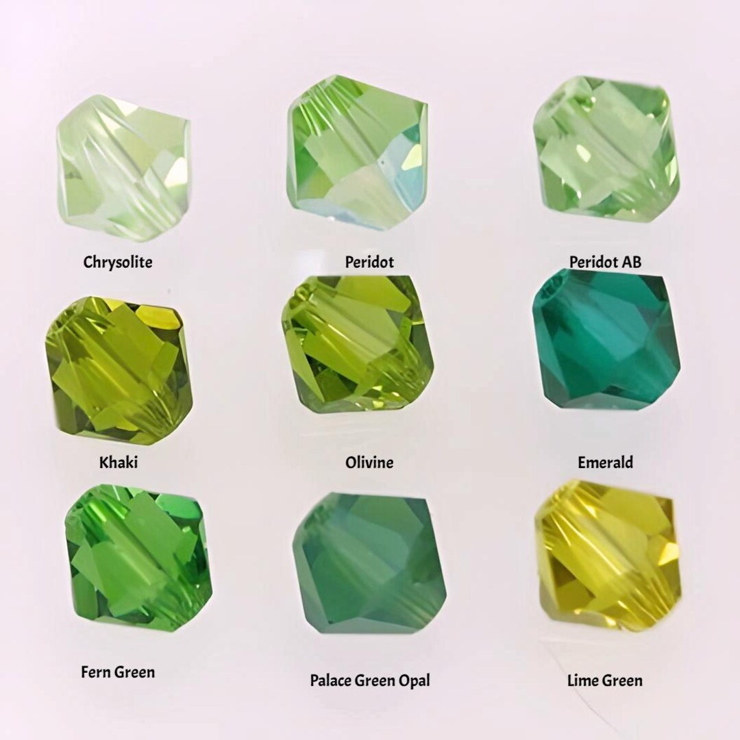 Swarovski 5301 / 5328 Bicone Beads in Shades of Green. Sizes 4, 6 & 8mm ...