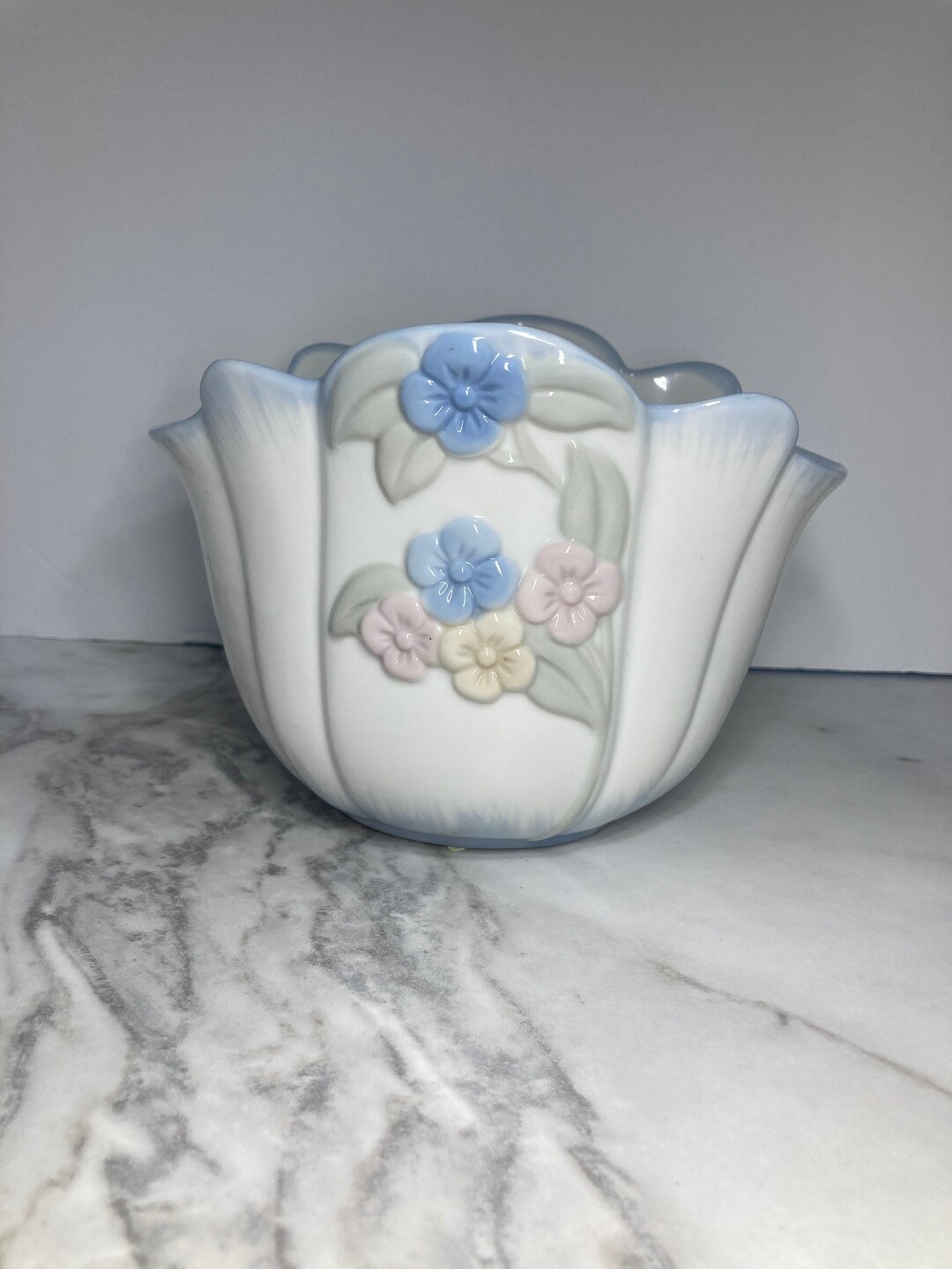 Vintage FTD Planter With Blue, Pink and Yellow Flowers - Etsy