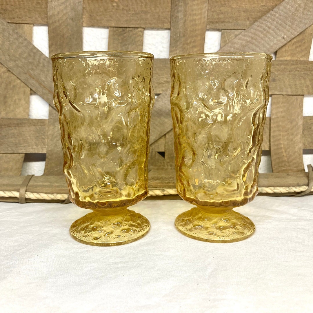 Vintage Anchor Hocking Milano Honey Gold Juice Glasses Set Of 2 Etsy