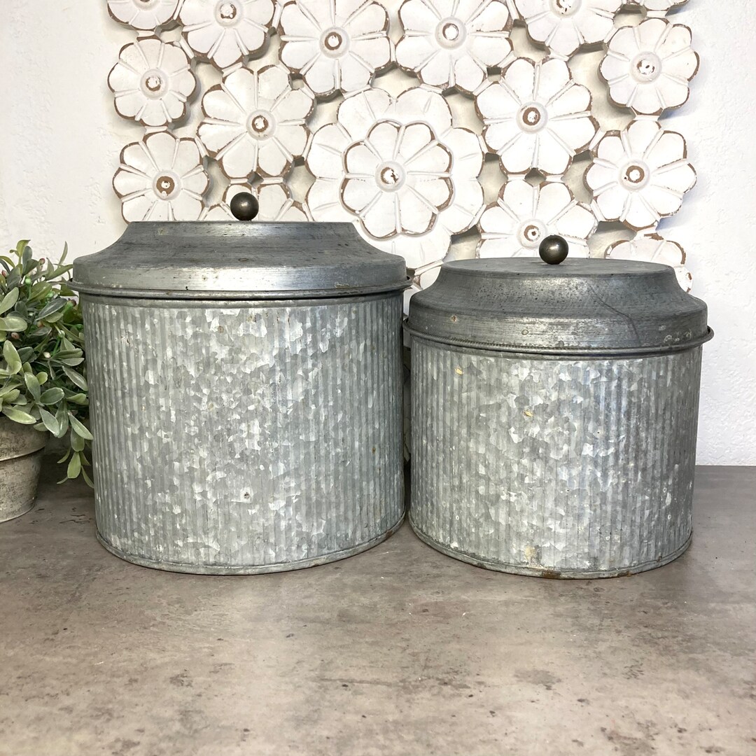 Silver Galvanized Metal Canisters Set of 2 - Etsy