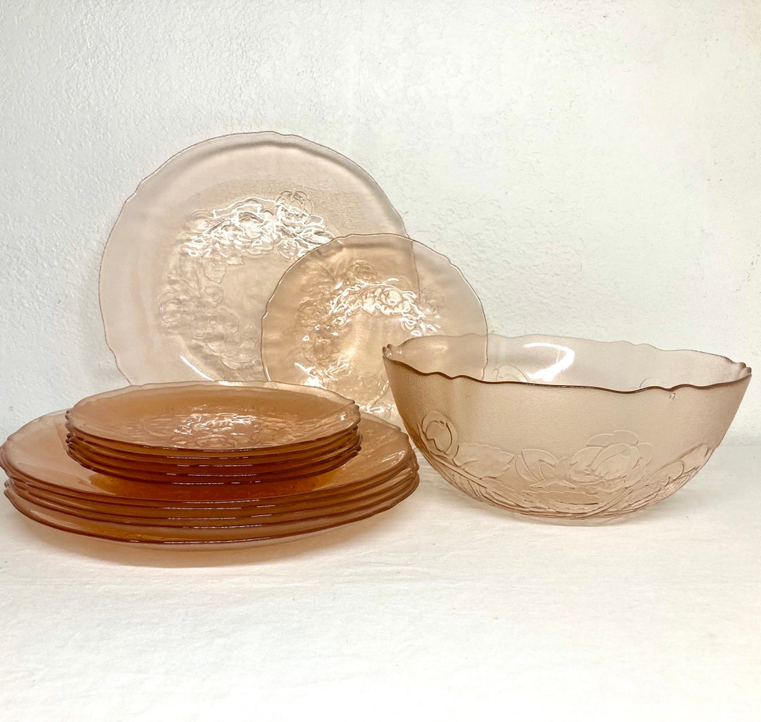 Vintage Arcoroc Rosaline Pink Floral Dinner Plates/bread Plates/serving ...