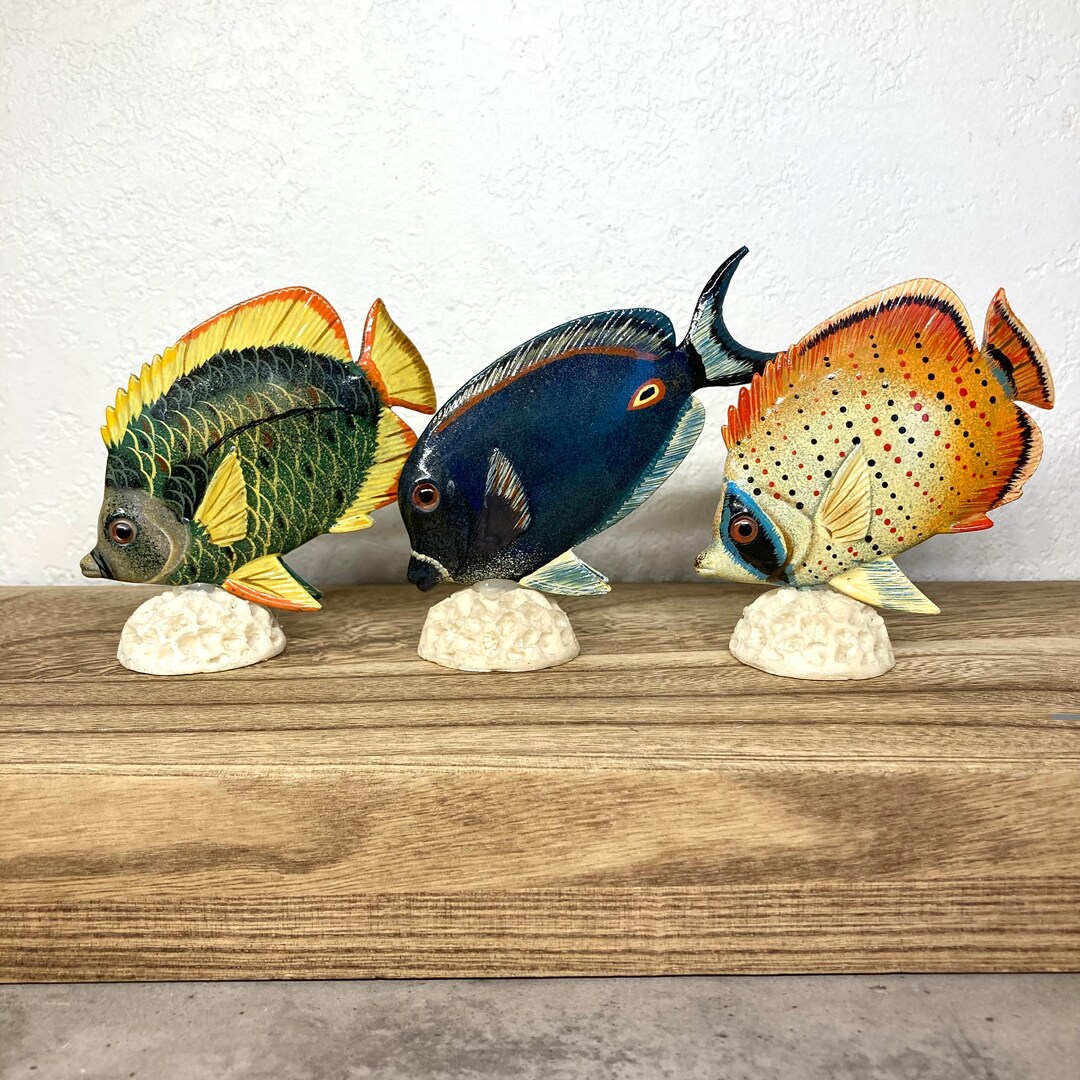 Vintage Carved Tropical Fish on Coral Set of 3 - Etsy